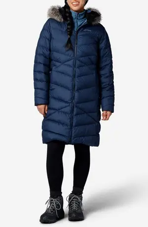 MARMOT Emberous 700-fill-power Down Long Coat With Removable Faux Fur Trim - Nightfall Navy