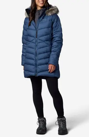 MARMOT Emberous Water Repellent 700 Fill Power Down Coat With Faux Fur Trim - Nightfall Navy