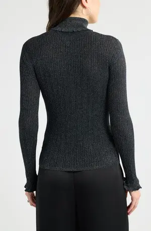 Caslon Metallic Ruffle Turtleneck Sweater - Black