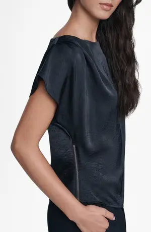 Dkny Flutter Sleeve Bateau Neck Top - Black
