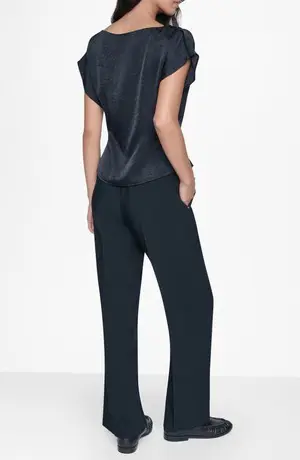 Dkny Flutter Sleeve Bateau Neck Top - Black