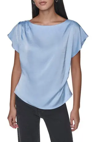 Dkny Flutter Sleeve Bateau Neck Top Frst Blu