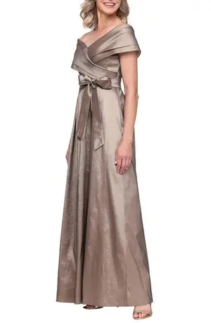 Alex Evenings Off The Shoulder Stretch Taffeta Gown