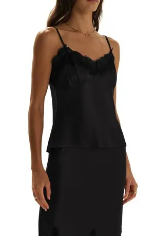 FAVORITE DAUGHTER The Sweet Nothings Lace Trim Cami - Black