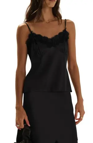 FAVORITE DAUGHTER The Sweet Nothings Lace Trim Cami - Black