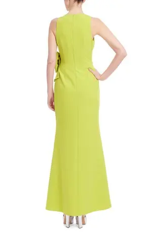 Badgley Mischka Bow Accent Ruffle High-low Gown - Chartreuse
