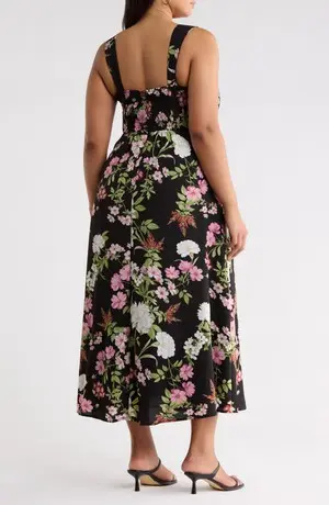 SUGARLIPS Sweetheart Neck Midi Dress - Black-white-multi