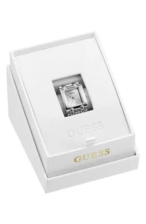 Guess Rectangle Sunray Dial Ring Watch - Silver-tone