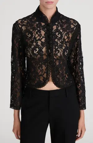 FRAME The Lace Salon Top - Black