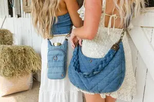 WANDERFULL Half Moon Hydrohobo Bag With Water Bottle - Denim