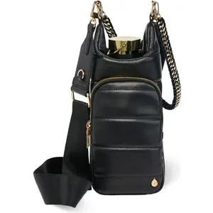 WANDERFULL Vegan Leather Hydrobag Crossbody Water Bottle Bag With Strap Bundle Black