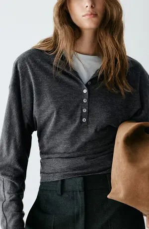 Mango Henley Sweater - Grey