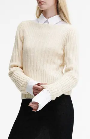 Mango Ribbed Boat Neck Sweater - Ecru