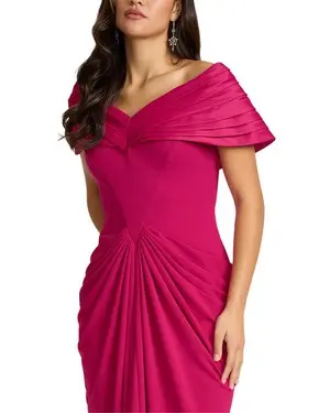 Tadashi Shoji Seraphine Pleated Portrait Collar Gown