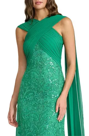 Tadashi Shoji Albioin Sequin Embroidered Sash Gown