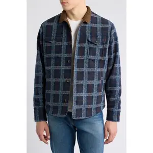 Johnnie-o Wool Blend Plaid Shirt Jacket - Navy