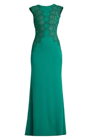 Tadashi Shoji Gant Embroidered Crepe Gown
