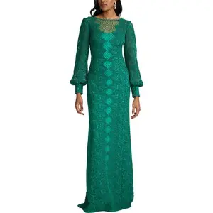 Tadashi Shoji Wohler Cord Embroidered Tulle Gown - Emerald