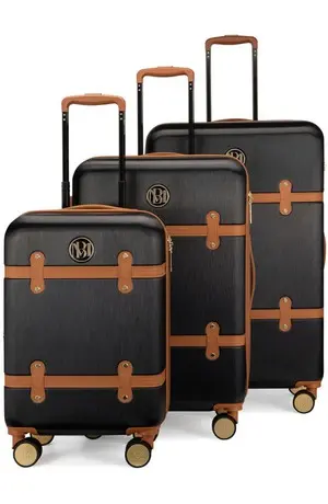 Badgley Mischka Grace 3 Piece Expandable Retro Luggage Set - Black