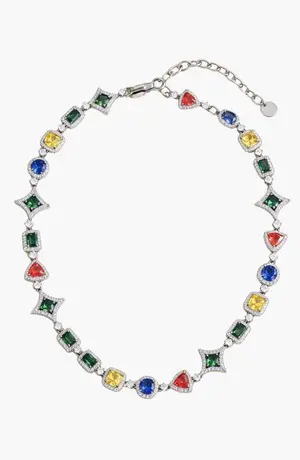MODENAIRE Geometric Crystal Statement Collar Necklace - Multicolor