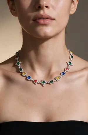 MODENAIRE Geometric Crystal Statement Collar Necklace