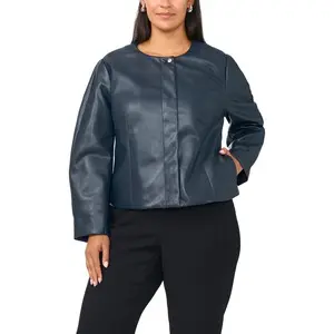 Vince Camuto Faux Leather Balloon Sleeve Jacket - Rich Navy