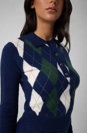 Guess Gracie Argyle Polo Sweater - F5yx-open
