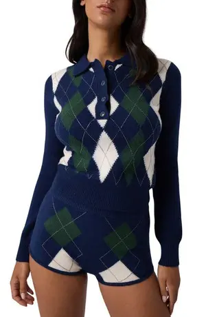 Guess Gracie Argyle Polo Sweater - Navy