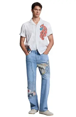 Desigual Patchwork Straight Leg Jeans