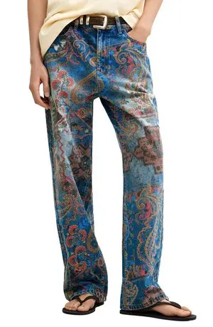 Desigual Paisley Straight Leg Jeans - Medium Blue