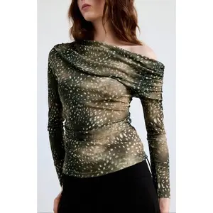 Mango Asymmetric Print T-shirt - Brown