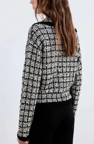 Mango Tweed Polo Collar Sweater - Black