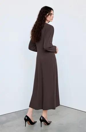 Mango Cutout Long Sleeve Midi Dress
