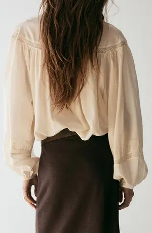 Mango Embroidered Puff Sleeve Top - Ivory