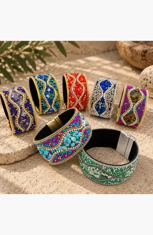HUMANIST BEAUTY Boho Magnetic Cuff Bracelet - Green/silver