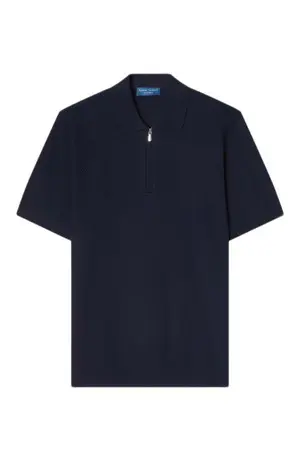 Robert Talbott Westin Textured Cotton Zip Polo - Navy