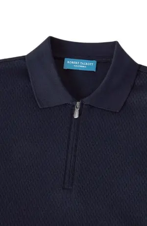 Robert Talbott Westin Textured Cotton Zip Polo - Navy