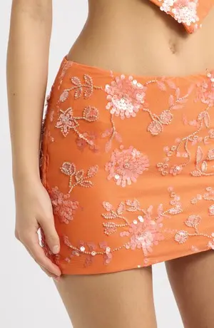HELLO MOLLY Sunkissed Oasis Sequin Floral Miniskirt