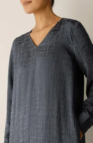 Eileen Fisher Silk Long Sleeve Maxi Dress