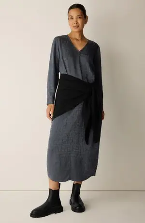 Eileen Fisher Silk Long Sleeve Maxi Dress