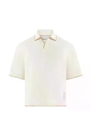 Manière De Voir Lenny In Cream Boxy Polo Shirt With Whipstitch Detail - Neutrals