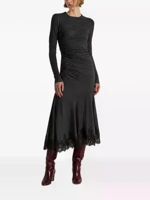 Alberta Ferretti Lace-trim Ruched Midi Dress