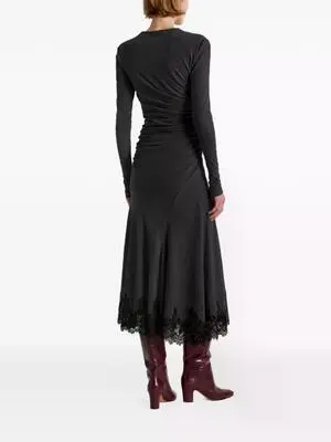 Alberta Ferretti Lace-trim Ruched Midi Dress