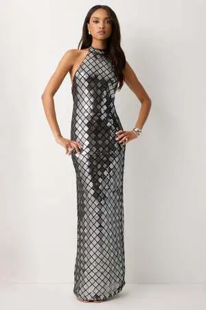 Ramy Brook Oceane Halterneck Sequin Gown - Silver/black