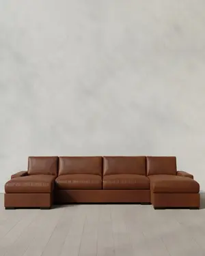 Quince Stillman Deep Seat U Sectional In Leather - Espresso