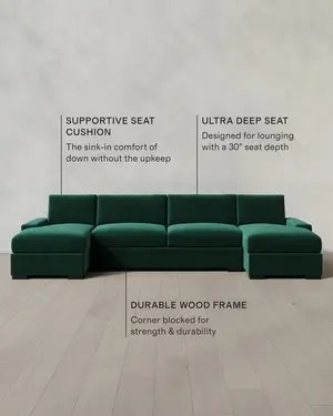 Quince Stillman Deep Seat U Sectional In Performance Velvet - Spruce
