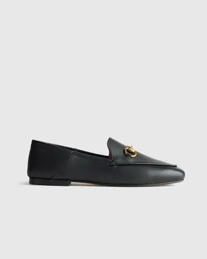 Quince Italian Leather Collapsible-heel Horsebit Loafer - Black