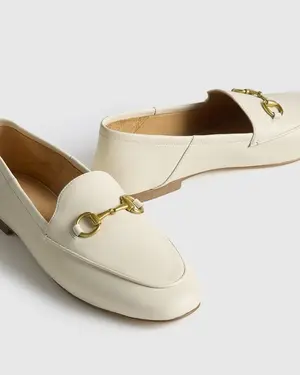 Quince Italian Leather Collapsible-heel Horsebit Loafer - Bone