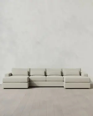 Quince Ashford Deep Seat U Sectional In Performance Basketweave - Flax