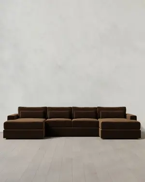 Quince Ashford Deep Seat U Sectional In Performance Velvet Java
